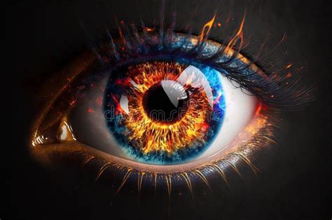 Beautiful Closeup Image Of An Eye With Fire Flames Generative Ai Stock