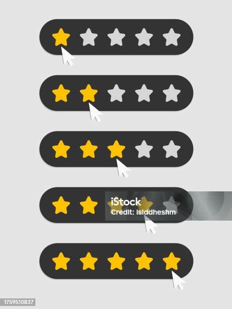 별 1개에서 5개 등급 평가 리뷰 회색 배경에 고립된 고객 피드백 컨셉 디자인 1에 대한 스톡 벡터 아트 및 기타 이미지 1