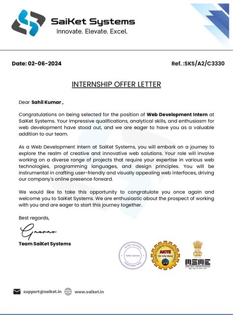 Sahil Kumar On Linkedin Internshipoffer Excitednews Saiketexperience Saiketsystem