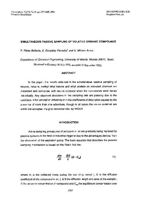 Pdf Simultaneous Passive Sampling Of Volatile Organic Compounds