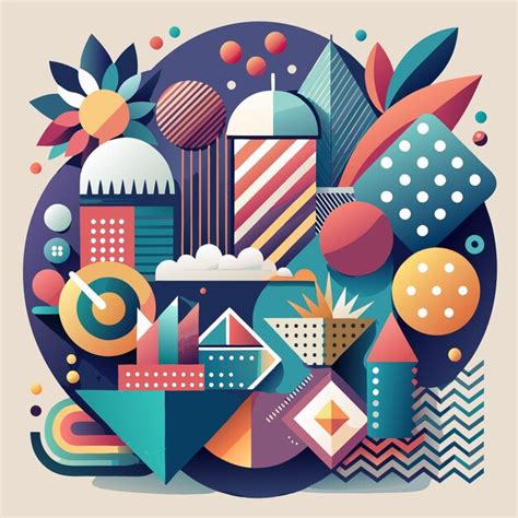 Colorful Abstract Geometric Shapes And Patterns In A Circle Premium AI Generated Vector