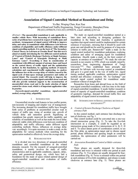 Association Of Signal Controlled Method At Roundabout And Delay Ph 021 69584674 Fax 021