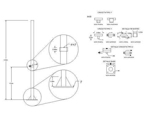 Pole Detail Elevation 2d View Cad Structural Blocks Layout Autocad File