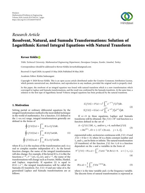 Pdf Resolvent Natural And Sumudu Transformations Solution Of Logarithmic Kernel Integral