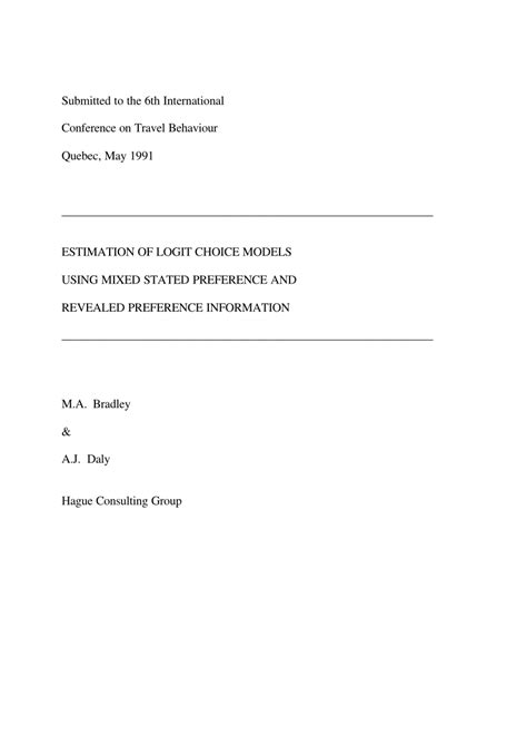 Pdf Estimation Of Logit Choice Models Using Mixed Stated Preference And Revealed Preference