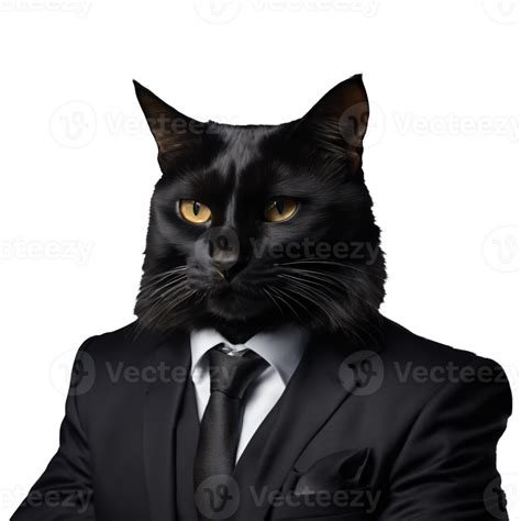 Portrait Of Humanoid Anthropomorphic Black Cat Wearing Business Suit