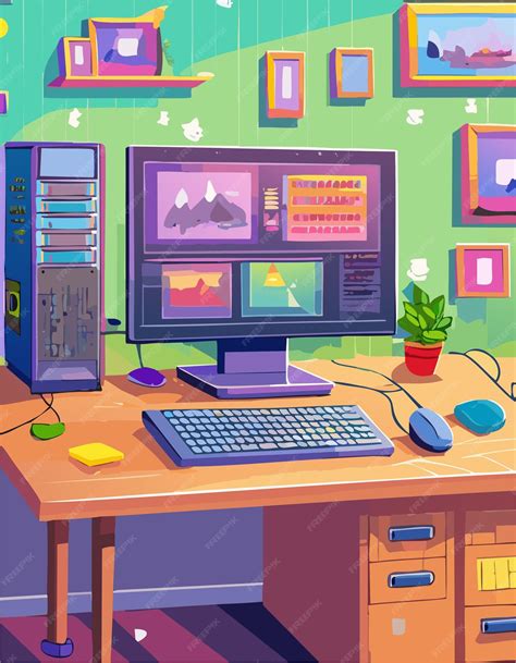 Computer Room Office Workstation Workspace Desktop Keyboard Mouse Cyber Activity Illustration