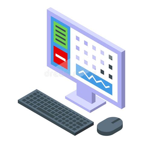 Computer Showing Statistics Chart With Keyboard And Mouse Isometric