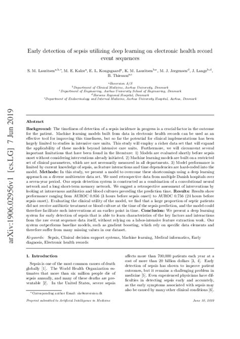 Pdf Early Detection Of Sepsis Utilizing Deep Learning On Electronic Health Record Event