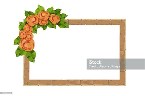 꽃 우아한 장식 만화 스타일의 꽃과 나뭇잎 흰색 배경에 격리된 테두리가 있는 돌 프레임 벡터 그림 0명에 대한 스톡 벡터 아트 및 기타 이미지 Istock