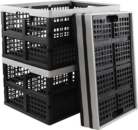 4 Pack 42 Liter Collapsible Storage Crates Large Plastic Folding Crate Basket