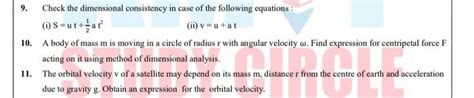 Check The Dimensional Consistency In Case Of The Following Equations