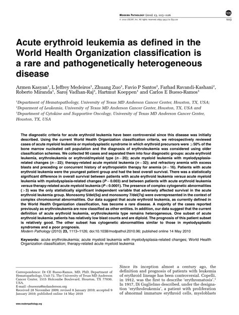 Pdf Acute Erythroid Leukemia As Defined In The World Health