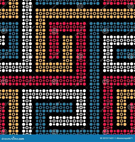 Geometric Maze Pattern With Interlocking Dotted Lines On A Black Background Ethnic Modern Style