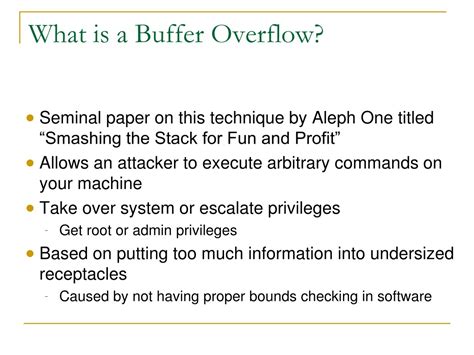 Ppt Buffer Overflows Powerpoint Presentation Free Download Id9410210