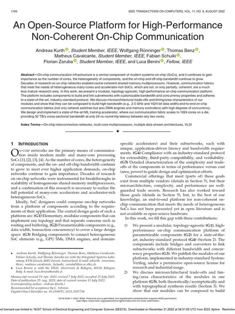 An Open Source Platform For High Performance Non Coherent On Chip Communication Pdf System