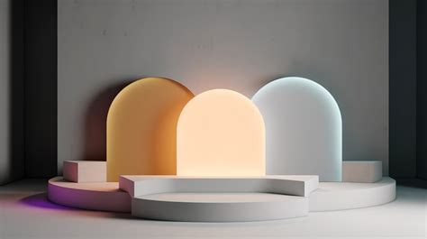 중성색 제품 쇼케이스 방 3d 렌더링에 컬러 조명이 있는 미니멀한 연단 배경  무료 다운로드 Pikbest
