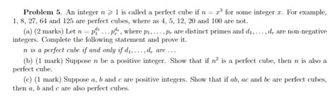 solved problem 5 an integer n 1 is called a perfect cube