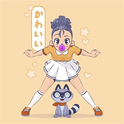 Ilustración De Chica Kawaii De Diseño Plano Vector Premium
