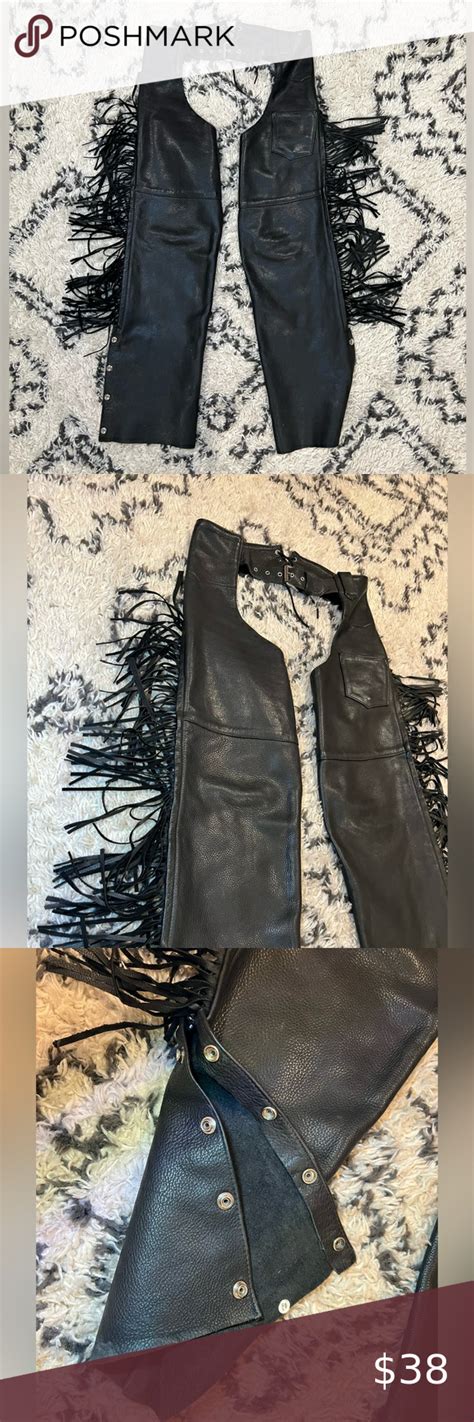 Womens Hillside Leather Fringed Cowgirl Motorcycle Chaps Black