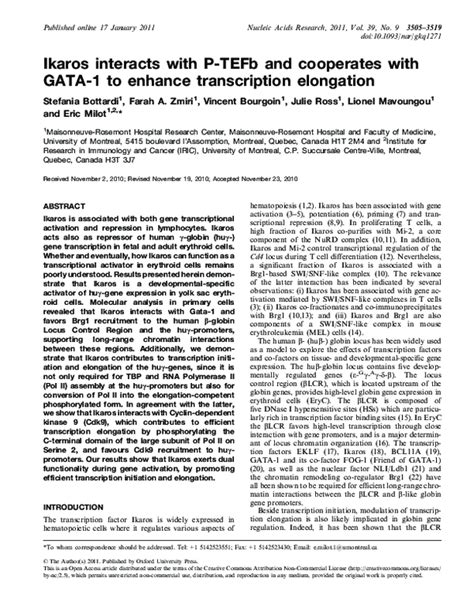 Pdf Ikaros Interacts With P Tefb And Cooperates With Gata 1 To Enhance Transcription Elongation