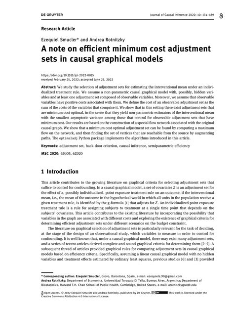 Pdf A Note On Efficient Minimum Cost Adjustment Sets In Causal Graphical Models