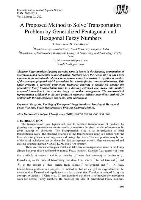Pdf A Proposed Method To Solve Transportation Problem By Generalized Pentagonal And Hexagonal
