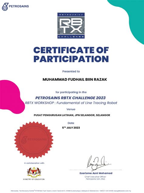 certificate of participation of robo tracer pdf