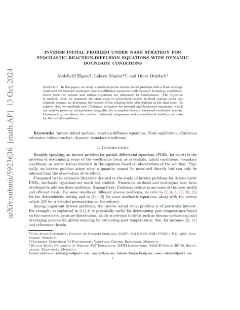 Pdf Inverse Initial Problem Under Nash Strategy For Stochastic Reaction Diffusion Equations
