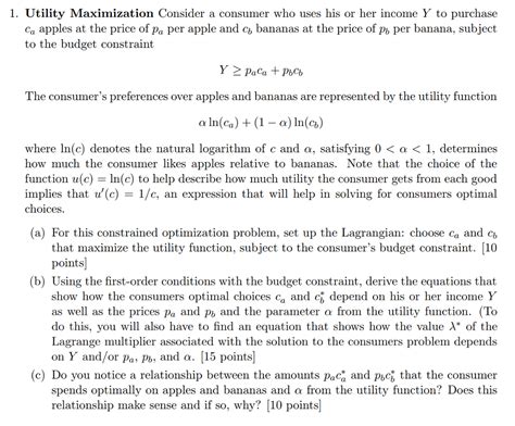 Solved 1 Utility Maximization Consider A Consumer Who Uses