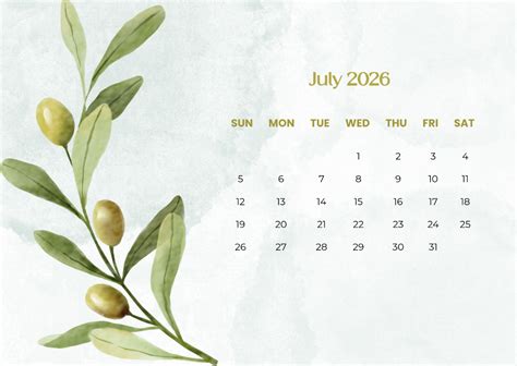 Free July 2026 Calendar For School Template To Edit Online