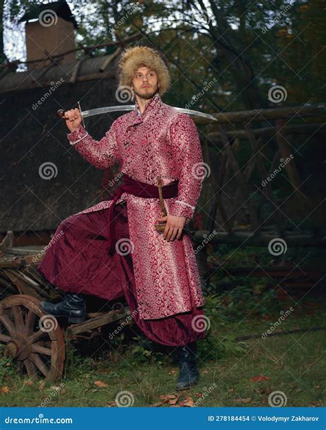 Confident Brave Young Ukrainian Cossack Dressed Festive Traditional