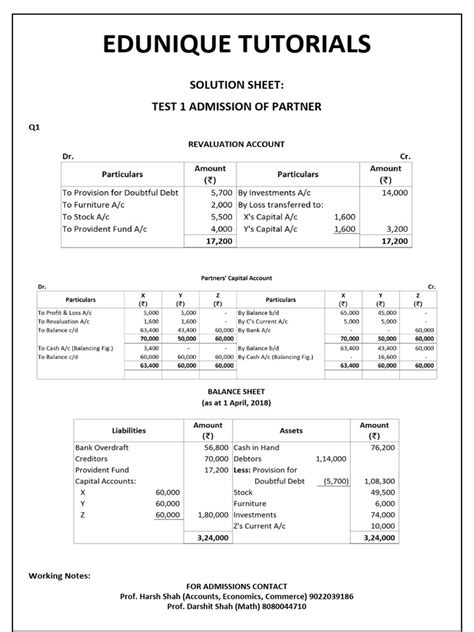 Solution Sheet Admission Of Partner Pdf Debits And Credits Money