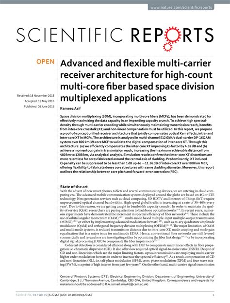 Pdf Advanced And Flexible Multi Carrier Receiver Architecture For High Count Multi Core Fiber