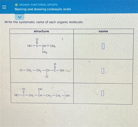 Solved ORGANIC FUNCTIONAL GROUPS Naming And Drawing Chegg
