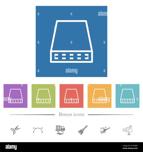 Computer Data Storage Outline Flat White Icons In Square Backgrounds 6 Bonus Icons Included
