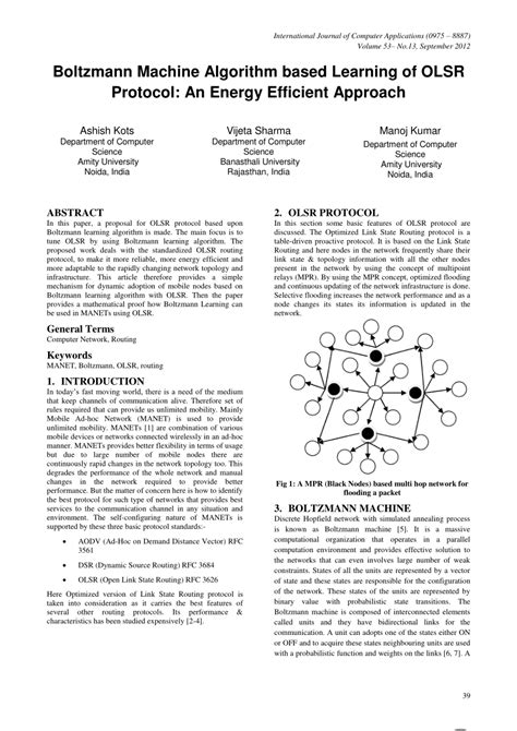 Pdf Boltzmann Machine Algorithm Based Learning Of Olsr Protocol An Energy Efficient Approach