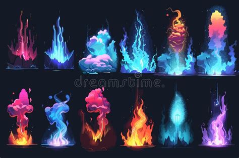 Magic Effect Set Cartoon Anime Isolated Illustration Stock Vector