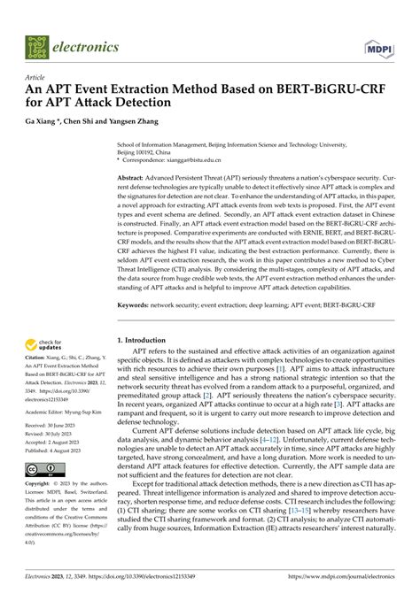 pdf an apt event extraction method based on bert bigru crf for apt