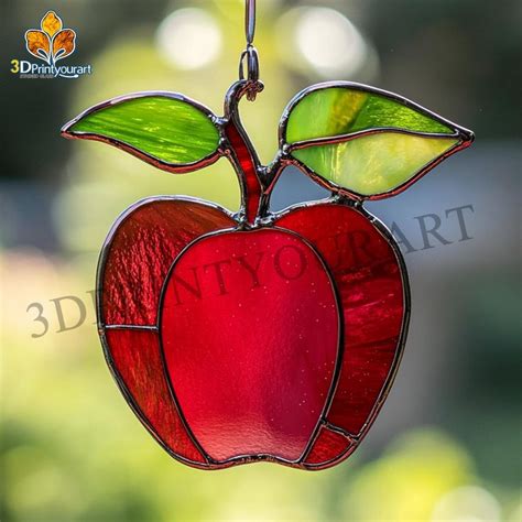 Digital Download Stained Glass Red Apple Pattern Festive Suncatcher