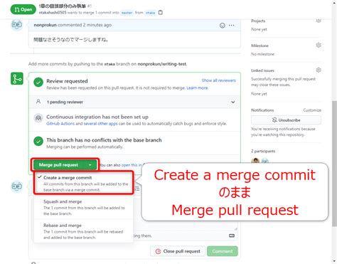Githubでプルリクエストを確認しコメントをしてマージをする 隣it