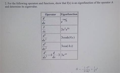 solved for the following operators and functions show that