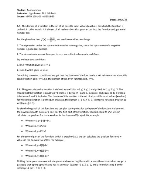 Math Assignment Done Instructor Ugochukwu Rich Ndubuisi Course MATH AY T