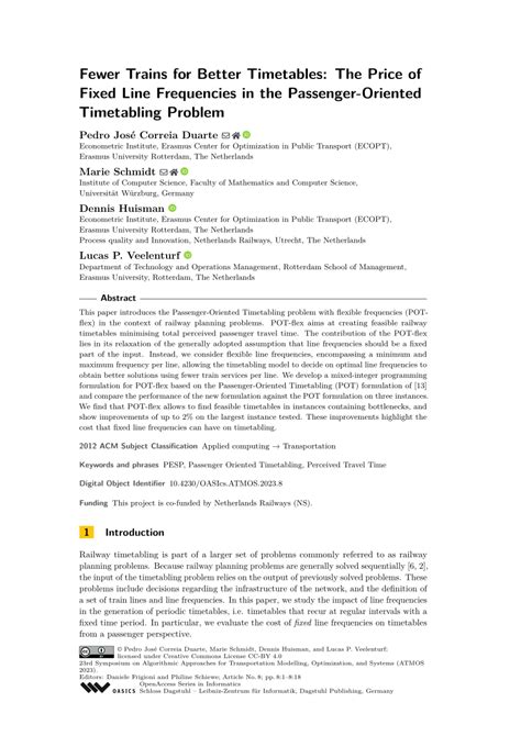 Pdf Fewer Trains For Better Timetables The Price Of Fixed Line Frequencies In The Passenger