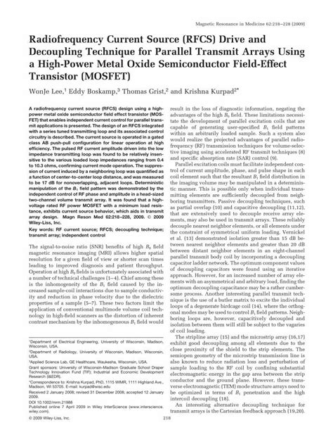 Pdf Radiofrequency Current Source Rfcs Drive And Decoupling Technique For Parallel Transmit