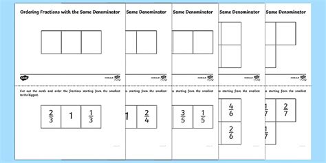 Ordering Fractions With The Same Denominator Activity