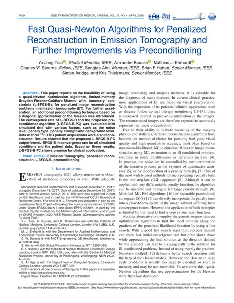Pdf Fast Quasi Newton Algorithms For Penalized Reconstruction In