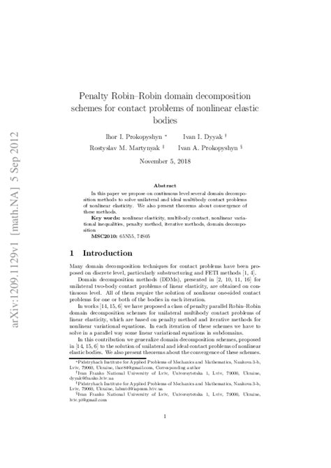 Pdf Penalty Robin Robin Domain Decomposition Schemes For Contact Problems Of Nonlinear Elastic