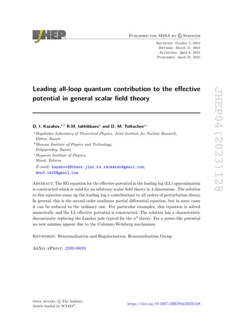 Pdf Leading All Loop Quantum Contribution To The Effective Potential In General Scalar Field