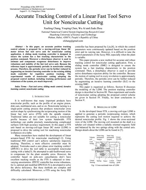 Pdf Accurate Tracking Control Of A Linear Fast Tool Servo Unit For